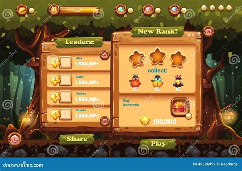 Game Screen Template For Space Game With Aliens And Astronaut In