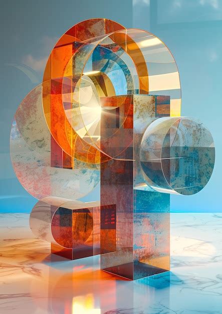Colorful Abstract Geometric Sculpture With Circular And Rectangular Shapes In Modern Setting