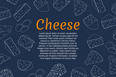 파란색 배경에 치즈 세트 카망베르 로크포르 마스담 고다 더치 모짜렐라 페타 전단지 배너 및 포스터에 대 한 배경입니다 벡터 그림입니다 낙서 드로잉에 대한 스톡 벡터 아트 및