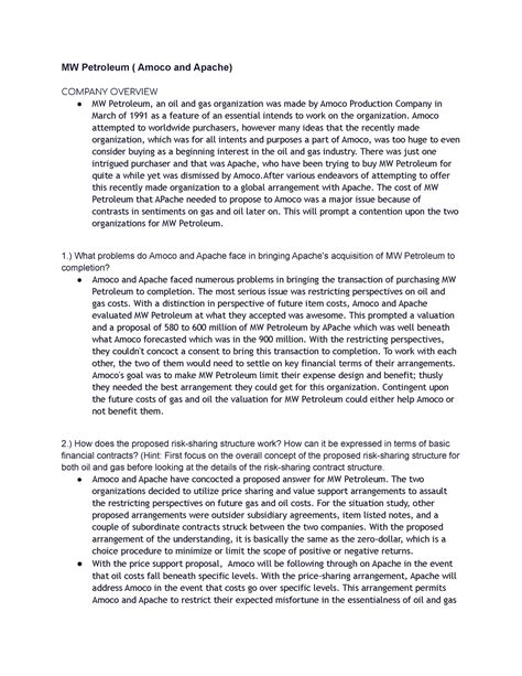 MW Petroleum Case Study MW Petroleum Amoco And Apache COMPANY