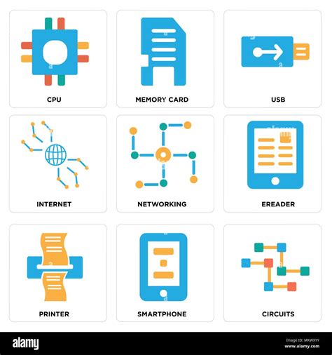 Set Of 9 Simple Editable Icons Such As Circuits Smartphone Printer Ereader Networking