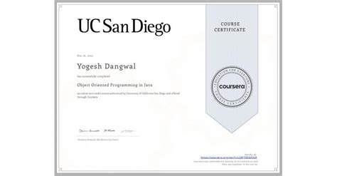 completion certificate for object oriented programming in java yogesh dangwal