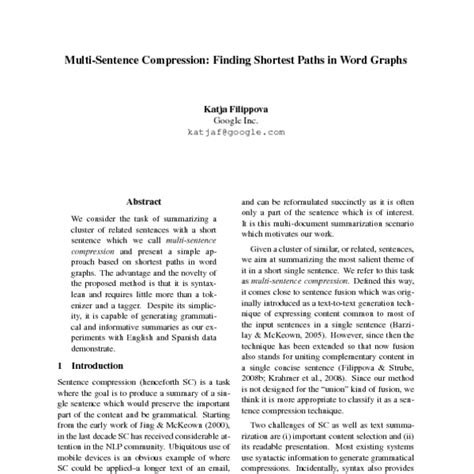 Multi Sentence Compression Finding Shortest Paths In Word Graphs Acl