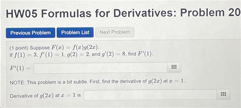 Solved Hw05 ﻿formulas For Derivatives Problem 201 ﻿point