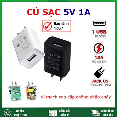 Củ Sạc Nhanh 5V 1A Cho Điện Thoại Cục Sạc Đa Năng 1 Cổng Chân Dẹt Cho