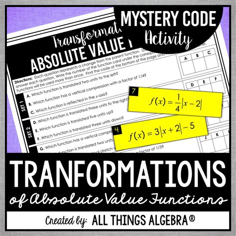 Transformations Of Absolute Value Functions Mystery Code Activity All Things Algebra®