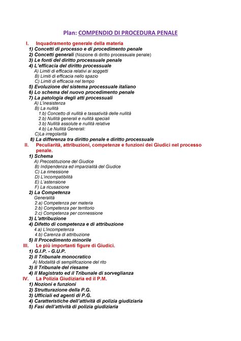 Plan Compendio Procedura Penale Plan Compendio Di Procedura Penale I