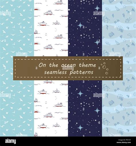 On The Ocean Theme Four Seamless Vector Patterns Stock Vector Image