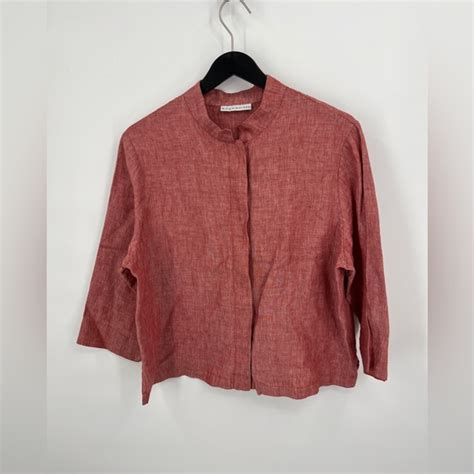 Bryn Walker Tops Bryn Walker Linen Button Mandarin Collar Top In