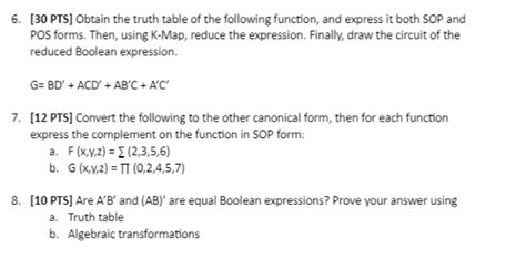 Solved 6 30 Pts Obtain The Truth Table Of The Following