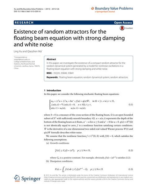 Pdf Existence Of Random Attractors For The Floating Beam Equation With Strong Damping And