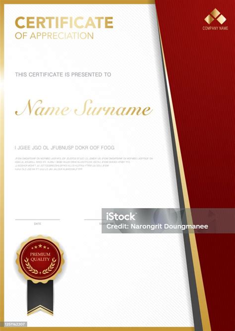 고급스럽고 현대적인 스타일의 벡터 이미지가있는 졸업장 템플릿 빨간색과 금색으로 감사에 적합합니다 벡터 그림입니다 0명에 대한 스톡 벡터 아트 및 기타 이미지 Istock