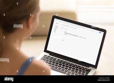 Young Casual Woman Reading Email On Laptop Screen Girl Reading Message About Promotion Ending