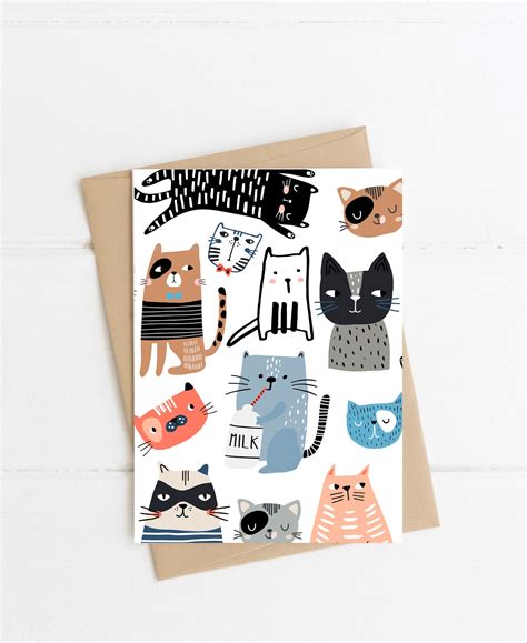 Cat Note Card Lots Of Cats Greeting Card Kitty Blank Note Etsy
