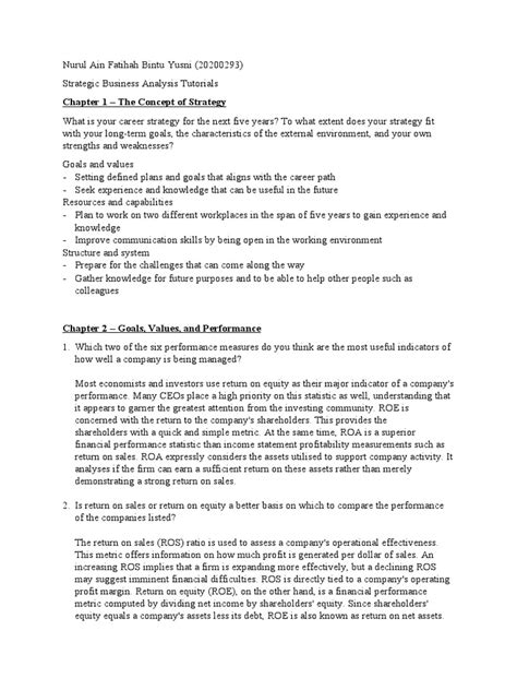 Strategic Business Analysis Tutorials Pdf Return On Equity Fashion