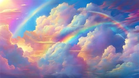 Iridescent Clouds And Rainbow On The Sky There Is Sunlight Reflect On The Clouds Realistic