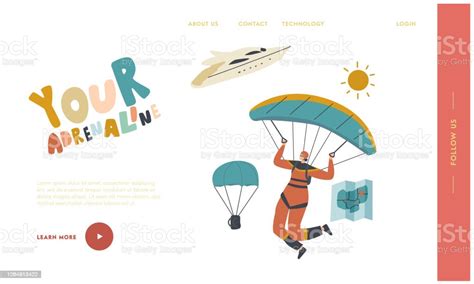 Skydiving Parachuting Sport Landing Page Template Skydiver Jumping With