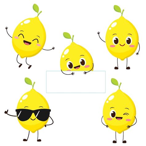 Premium Vector Cute Happy Lemon Character Funny Fruit Emoticon In