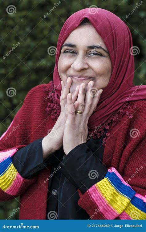 Mature Muslim Woman Wearing Hijab Is Posing Stock Image Image Of
