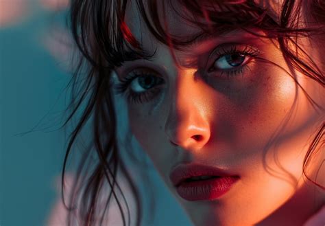 A Woman With A Red Lips And A Blue Background Premium Ai Generated Image