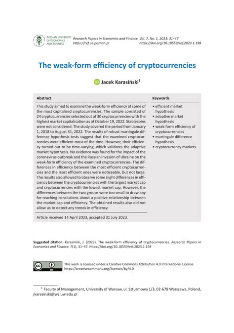 Pdf The Weak Form Efficiency Of Cryptocurrencies