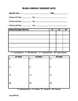 Reading Conference Note Catcher By Miss Honey S Teaching Essentials