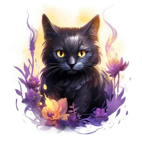 Premium Photo Fantasy Magical Black Cat With Bright Glowing Purple