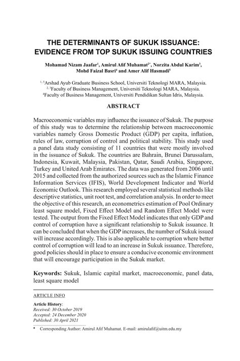 Pdf The Determinants Of Sukuk Issuance Evidence From Top Sukuk Issuing Countries