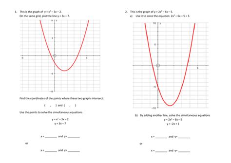 using quadratic graphs to solve simultaneous equations teaching resources