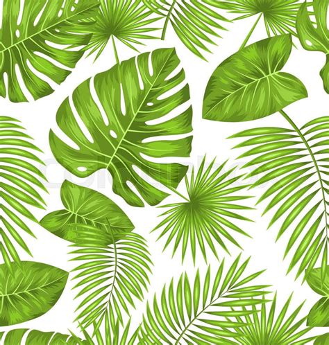 Illustration Seamless Texture With Green Tropical Leaves Summer