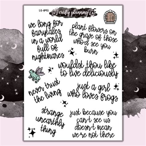 Cottagecore Goth Large Script Quotes Large Sticker Sheet Quote