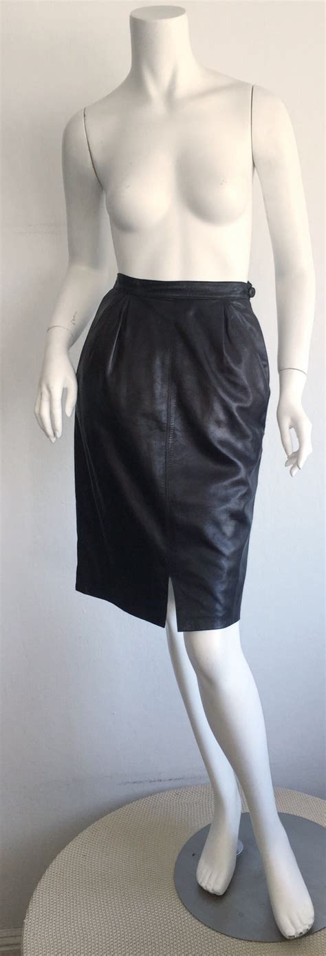 Sexy Vintage Yves Saint Laurent Leather High Waisted Black Pencil Skirt