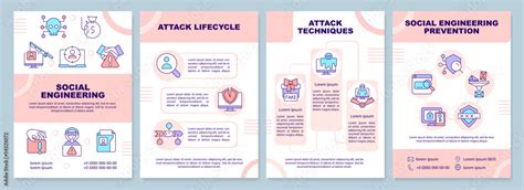 Cybercrime And Social Engineering Pink Brochure Template Leaflet Design With Linear Icons