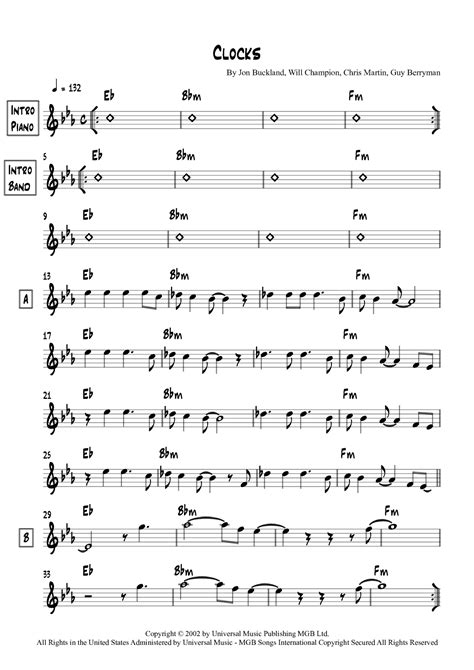 Clocks Arr Lef Germenlis By Coldplay Sheet Music For Lead Sheet