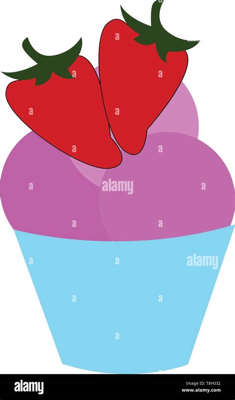 Strawberry Ice Cream Hand Drawn Design Illustration Vector On White