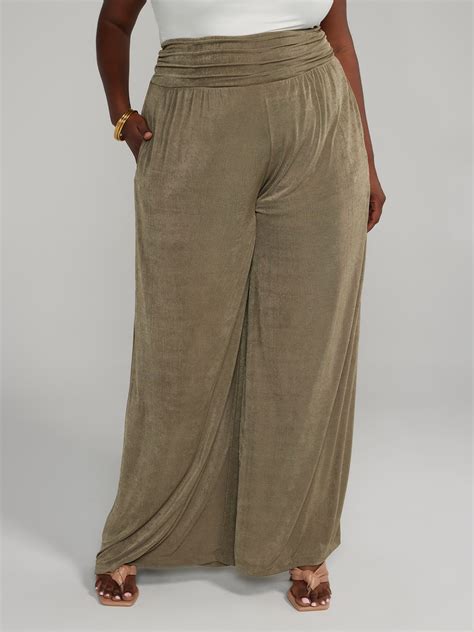 Plus Size Ruched Waist Wide Leg Pants Fashion To Figure