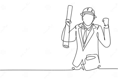 Continuous One Line Drawing Architect With Celebrate Gesture And