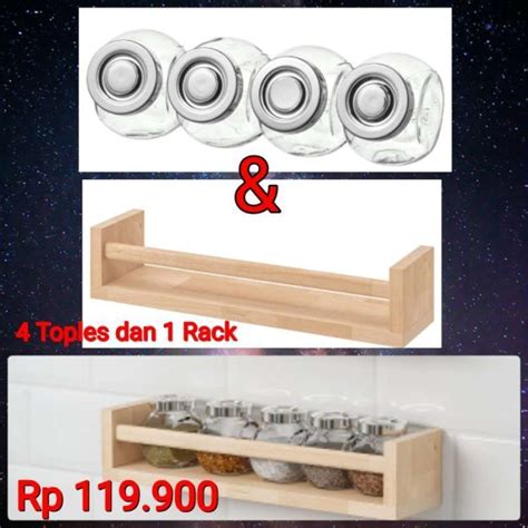 Jual PAKET Isi 4 Toples Bumbu Dapur 1 Rak Gantung Dinding Dekorasi