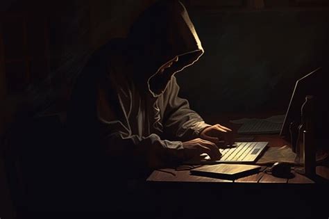 Premium Photo Hacker In A Hoodie Sitting At His Computer