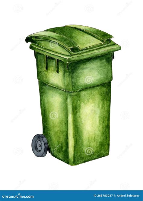Trash Green Bin Watercolor Stock Illustration Illustration Of