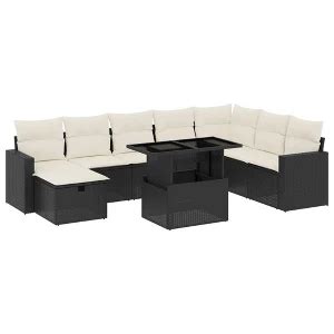 Vidaxl 9 Piece Patio Sofa Set With Cushions Black Poly Rattan Black