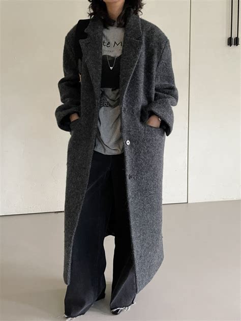 오버핏 울 알파카코트 뒷트임 맥시롱코트 차콜코트