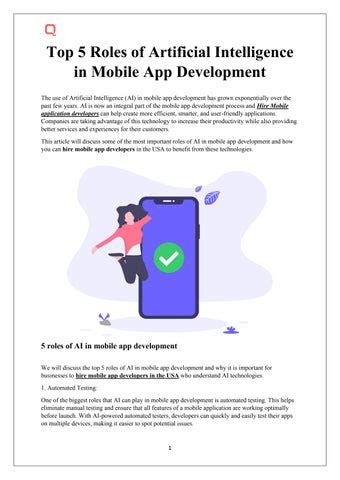 Top 5 Roles Of Artificial Intelligence In Mobile App Development By QSS
