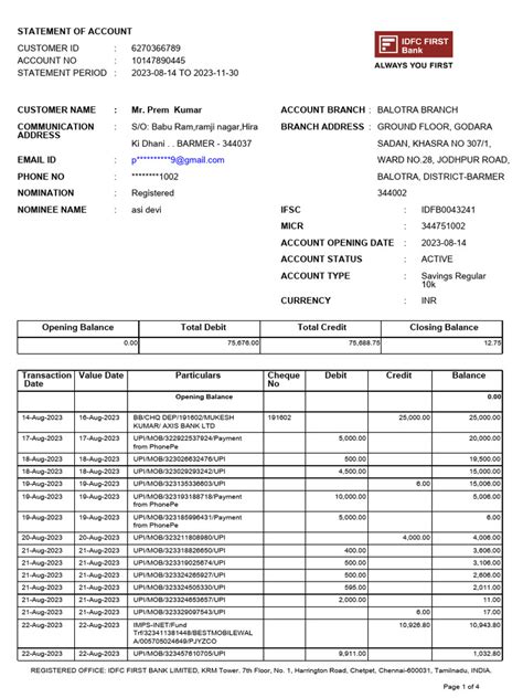 Idfcfirstbankstatement 10147890445 Pdf Automated Teller Machine Debit Card
