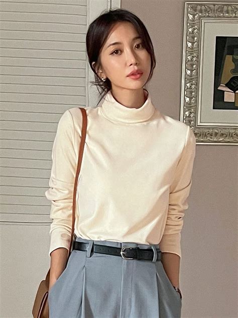 Solid High Neck Tee High Neck Tees Girl Fits Fashion