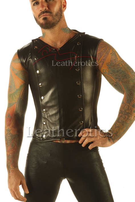 Buy Men S Leather Corset Vest Steel Boned Leatherotics US