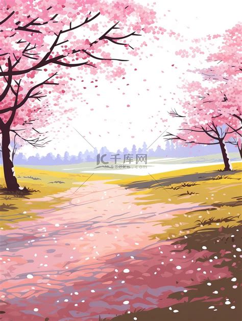 春天樱花花瓣飘落原创插画图片 千库网