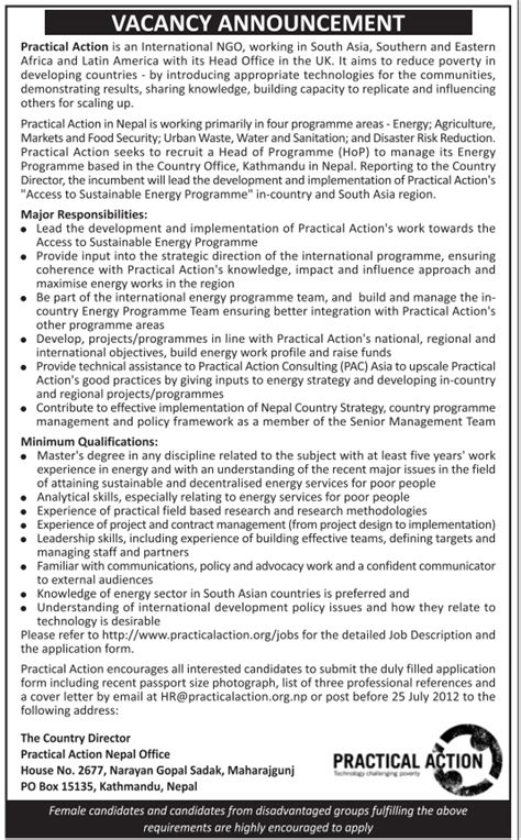 Job Vacnacy Practical Action An International Ngo Jobs In Nepal