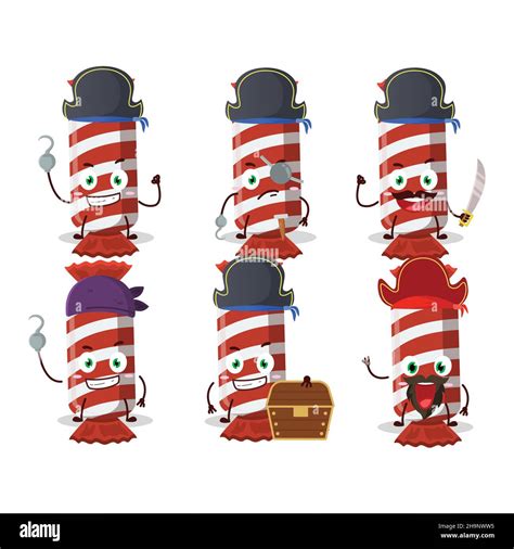 Cartoon Character Of Red Long Candy Package With Various Pirates