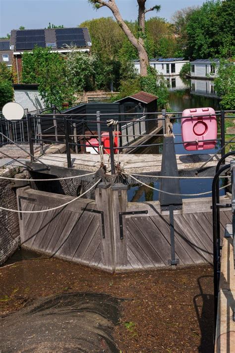 Closed Canal Lock With Part Of The City City Infrastructure